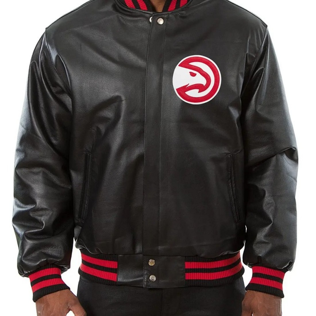 Atlanta Hawks Black Leather Varsity Jacket - Hawks-001