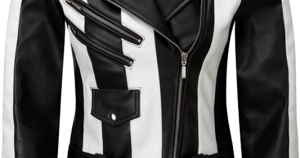 Beetlejuice Striped Gothic Punk Vegan Leather Jacket - Beetlejuice-00