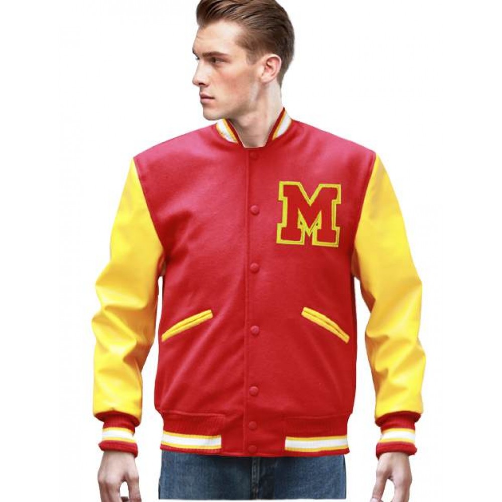 Red M Logo Letterman MJ Thriller Bomber Varsity Jacket Michael Jackson ...