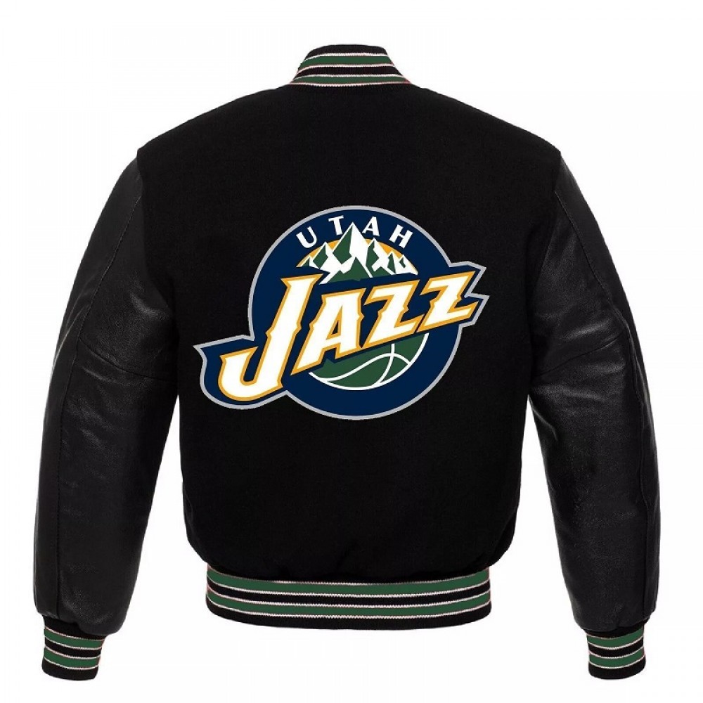 Mens Letterman Utah Jazz Black Varsity Jacket - Utah-00
