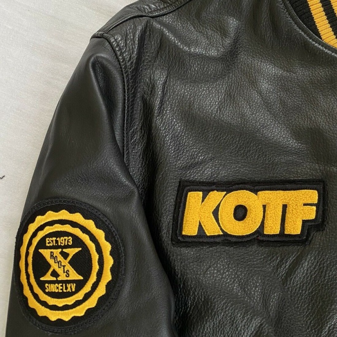 The Weeknd Roots XO KOTF Yellow Bison Varsity Leather Jacket