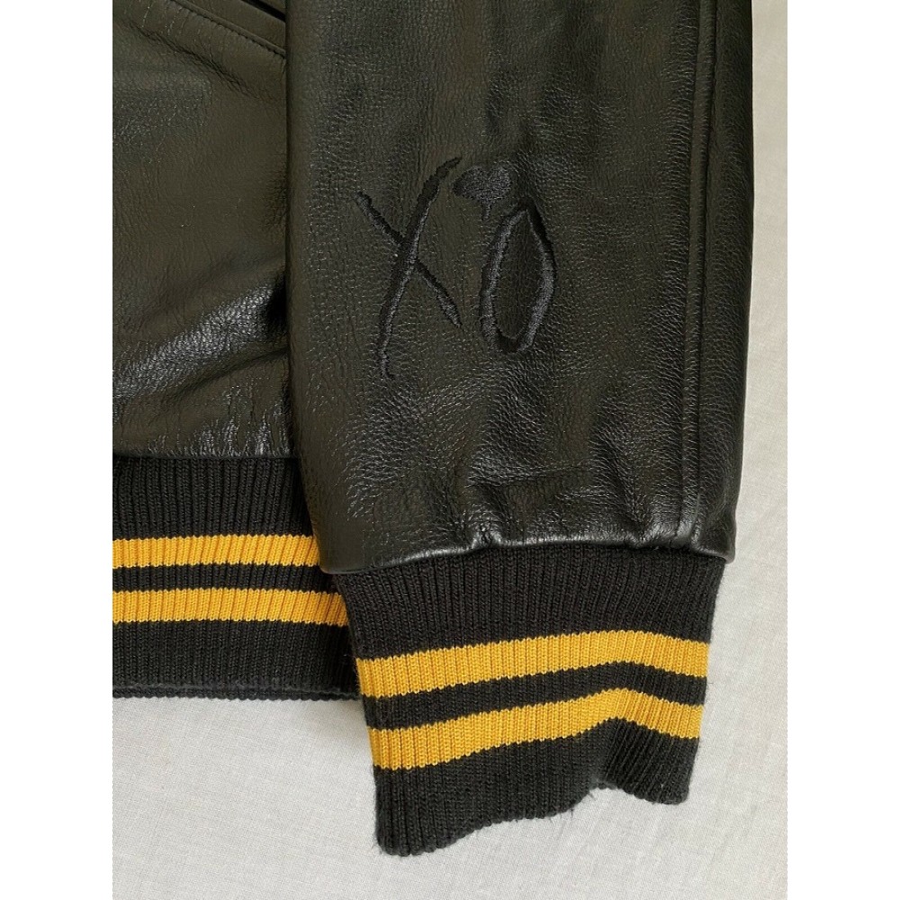 The Weeknd Roots XO KOTF Yellow Bison Varsity Leather Jacket